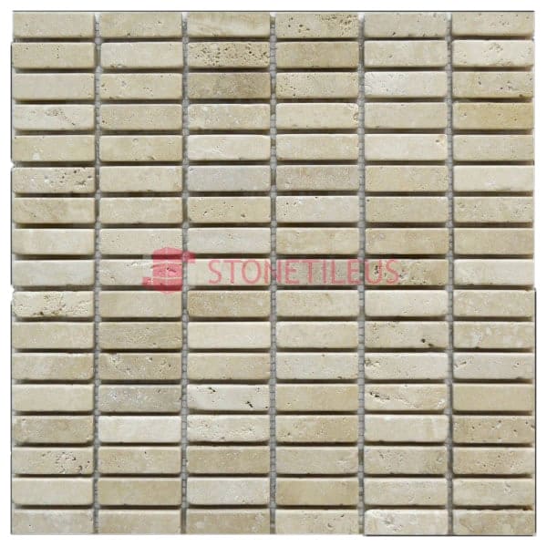 White Brick Tumbled Travertine Mosaic Tiles - Wholesale Paver