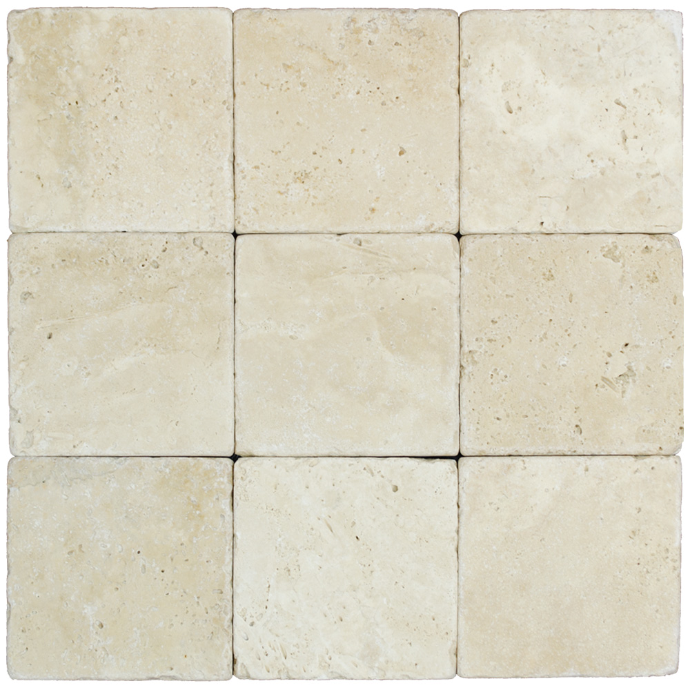 White Classic Tumbled Travertine Mosaic Tiles 4x4 - Wholesale Paver